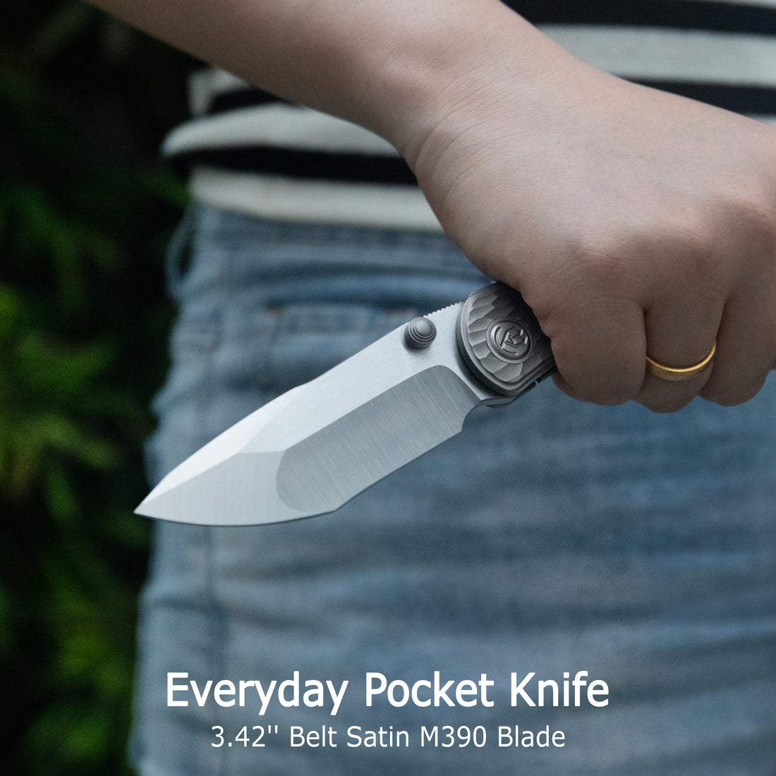 KB Folklore Folding Knife Regular DLC Titanium w/ Jigged Pattern Milli